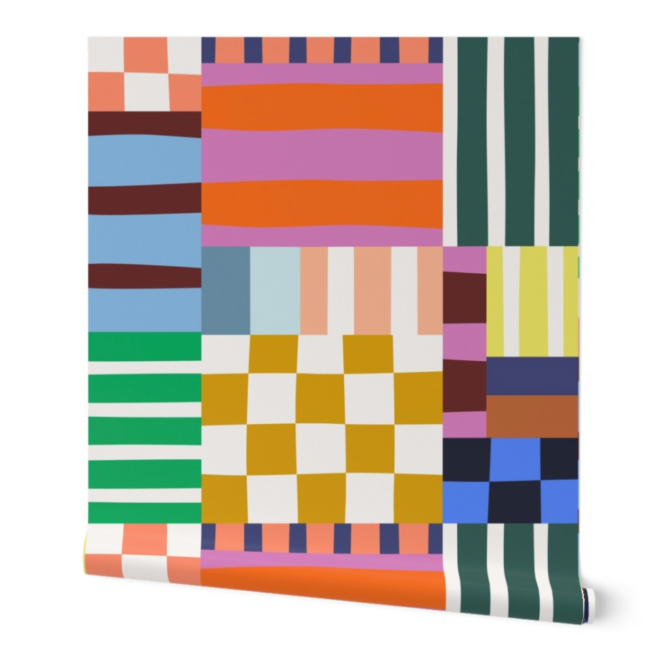 Modern Patchwork Wallpaper - Multi – Ampersand Design Studio